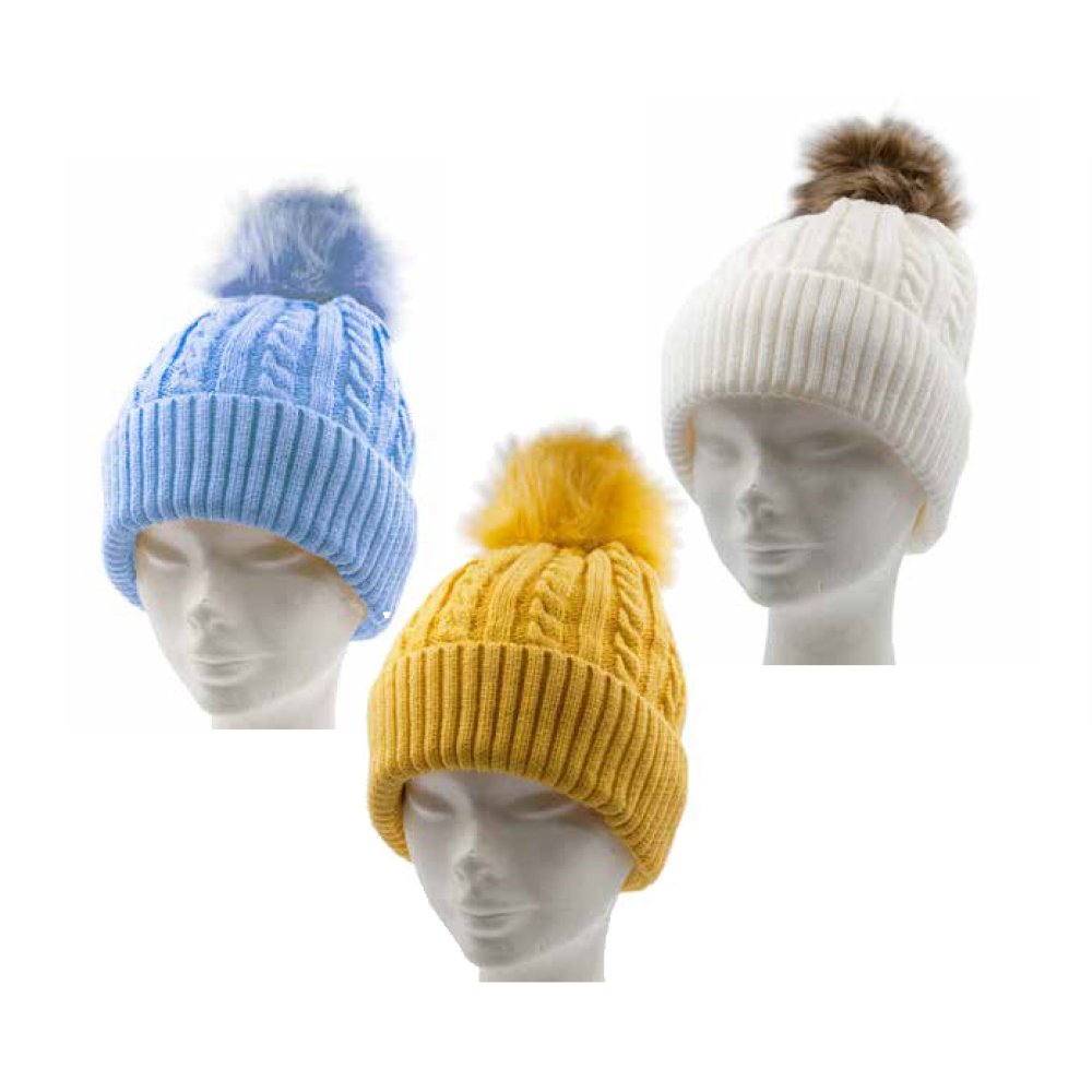 LADIES CABLE BOBBLE HAT | British Chemist