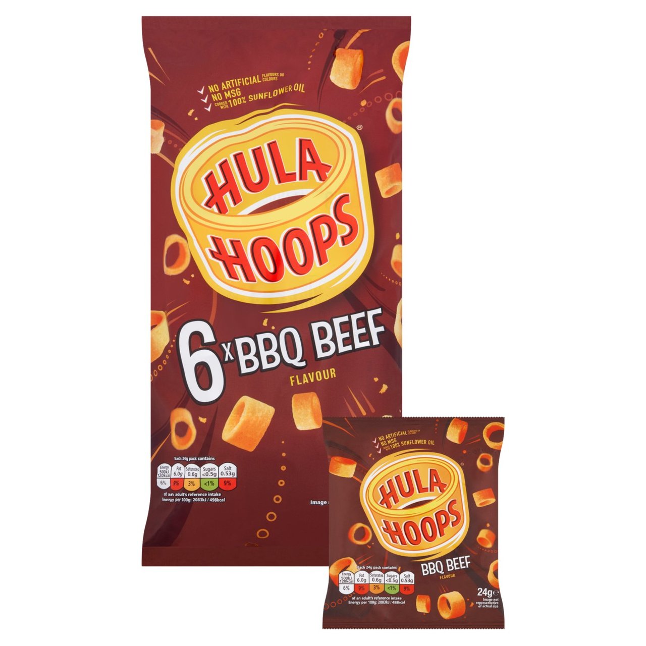 Hula Hoops BBQ Beef Crisps Multipack Crisps 6 Pack 6 x 24g | British ...